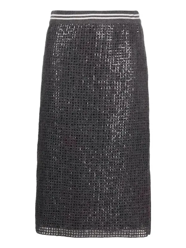 Brunello Cucinelli Sequin-embellished Midi Skirt - Grey