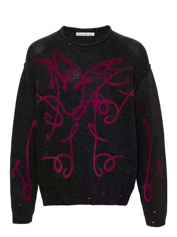 Acne Studios Flocked Logo Distressed Jumper - Grey