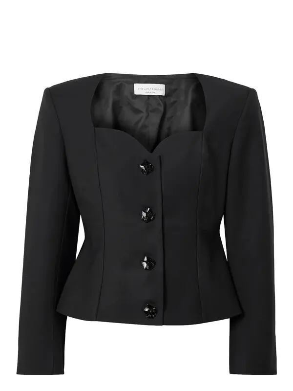 VIOLANTE NESSI Wool-blend Sweetheart Neckline Blouse With Slit Cuffs - Black