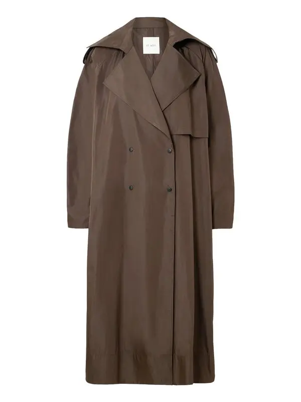 ST. AGNI Double-breasted Recycled-taffeta Trench Coat - Brown