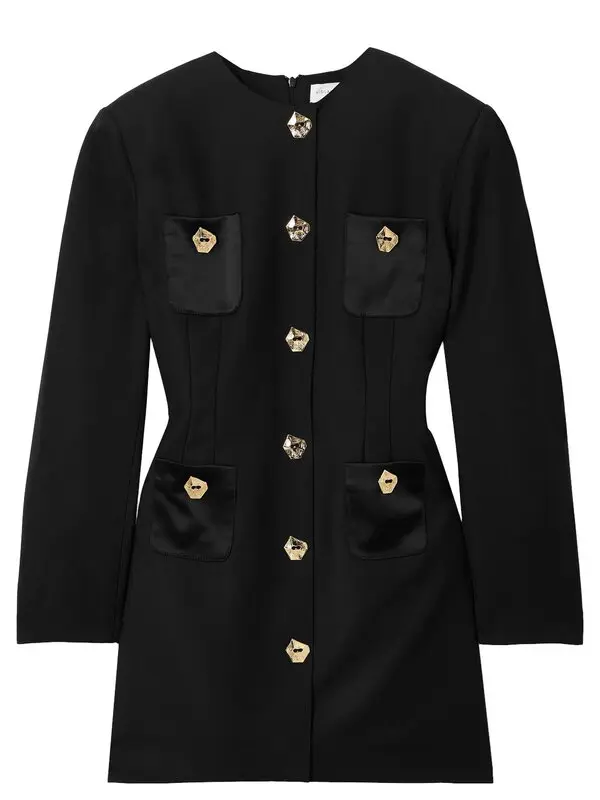 VIOLANTE NESSI Button-embellished Wool-blend Mini Dress - Black