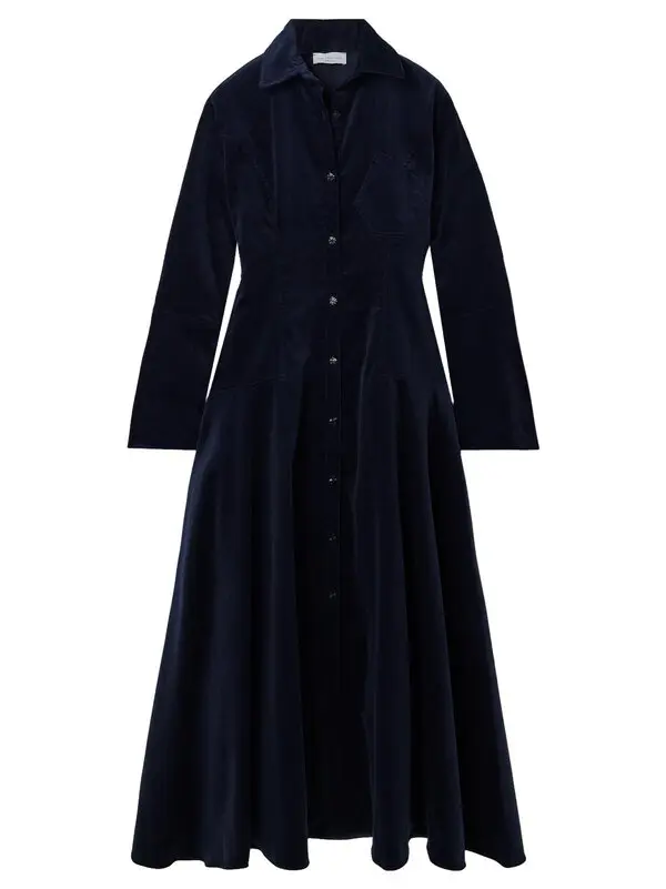 VIOLANTE NESSI Belted Cotton-corduroy Midi Dress - Blue