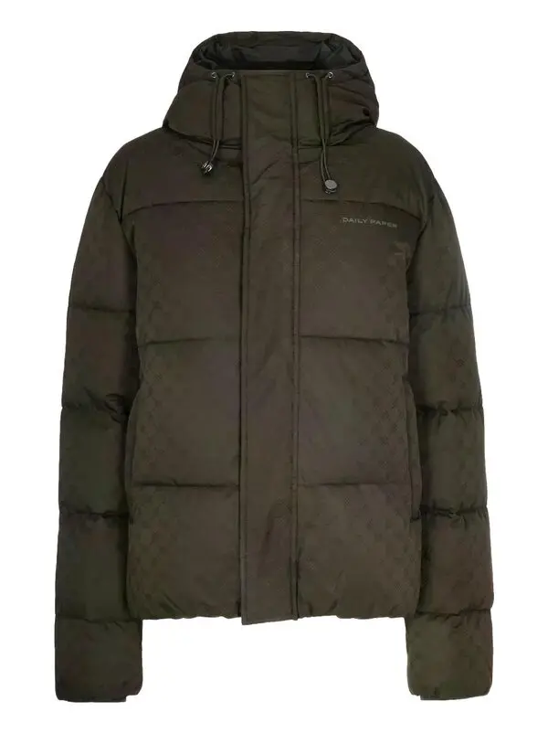 DAILY PAPER Hooded Quilted Jacket With All-over Pattern - Green