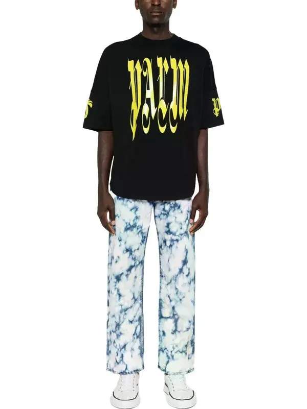 Palm Angels Gothic Logo-print T-shirt - Black