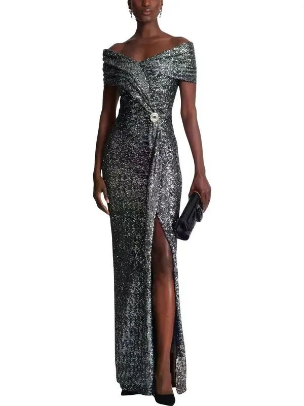 Balmain Off-shoulder Sequin-embellished Gown - Silver