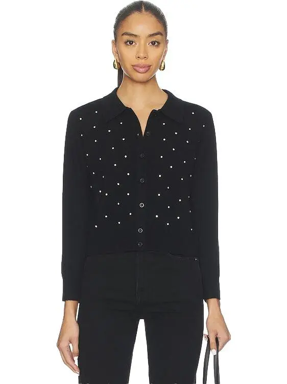 FRAME Rhinestone Embellished Cardigan - Black