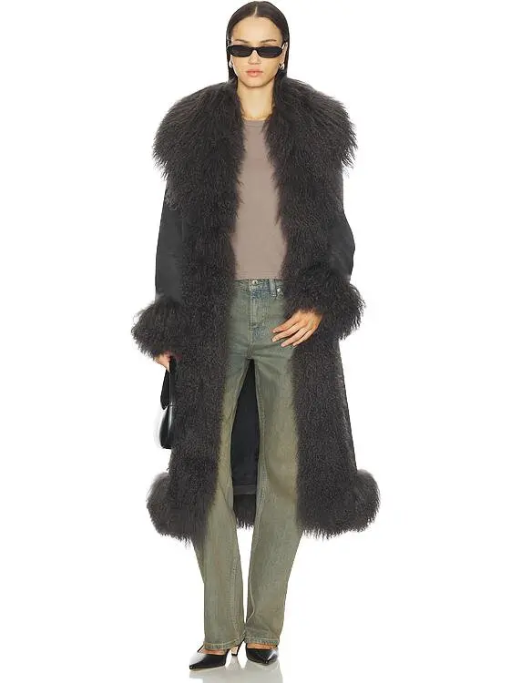 SUSANNA CHOW Dorothy Suede Maxi Coat - Grey