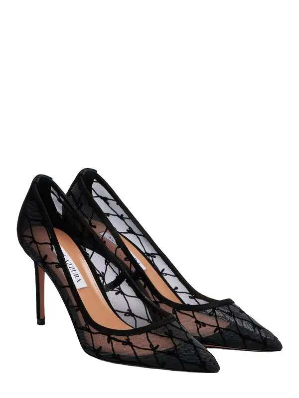 AQUAZZURA 85 Suede-trimmed Mesh Pumps - Black