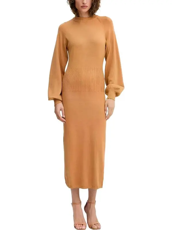 SILVIAN HEACH Ribbed Balloon-sleeve Midi Dress - Neutrals