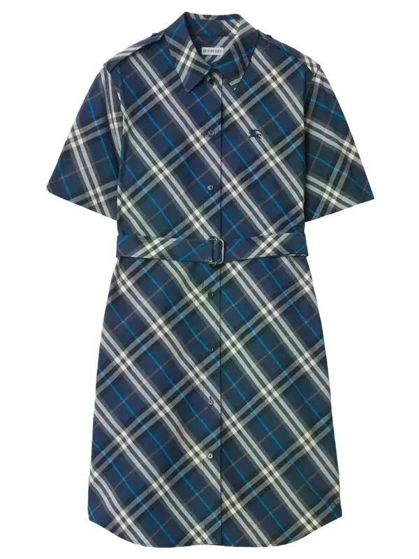 Burberry Check Cotton Shirt Dress - Blue