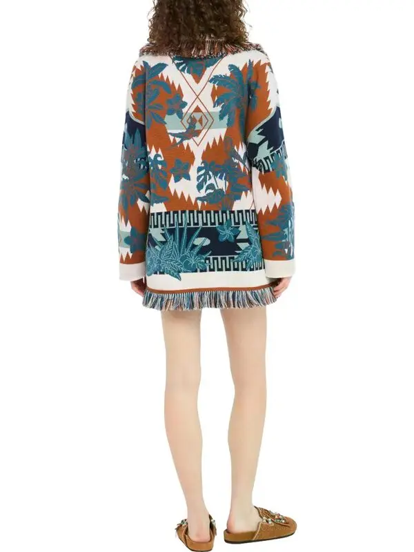 Alanui Island Soul Fringed Floral Cardigan - Blue