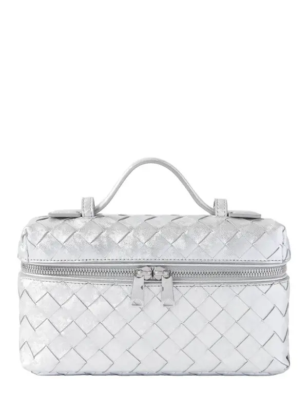 Bottega Veneta Bang Bang Intrecciato Distressed Metallic Leather Tote - Silver