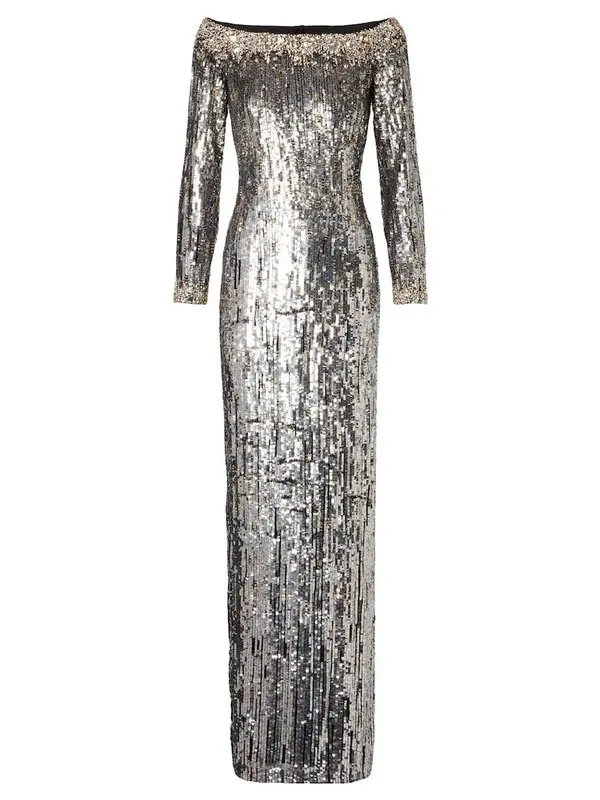 Jenny Packham Sequined Gown - Silver