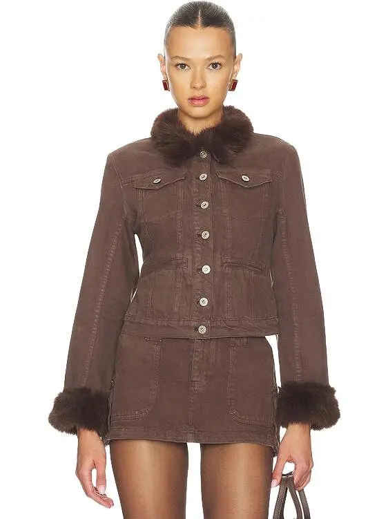 GUIZIO Ares Faux Fur Jacket In . Also - Chocolate