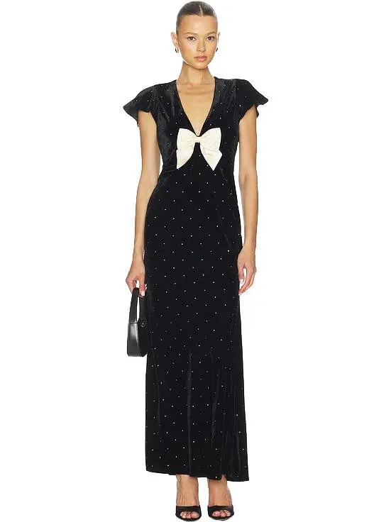 LoveShackFancy Melora Embellished Velvet Maxi Dress - Black