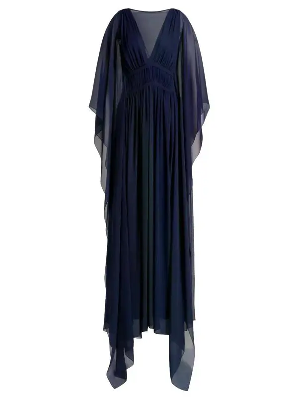 Alberta Ferretti V-neck Maxi Dress With Cape Sleeves - Blue