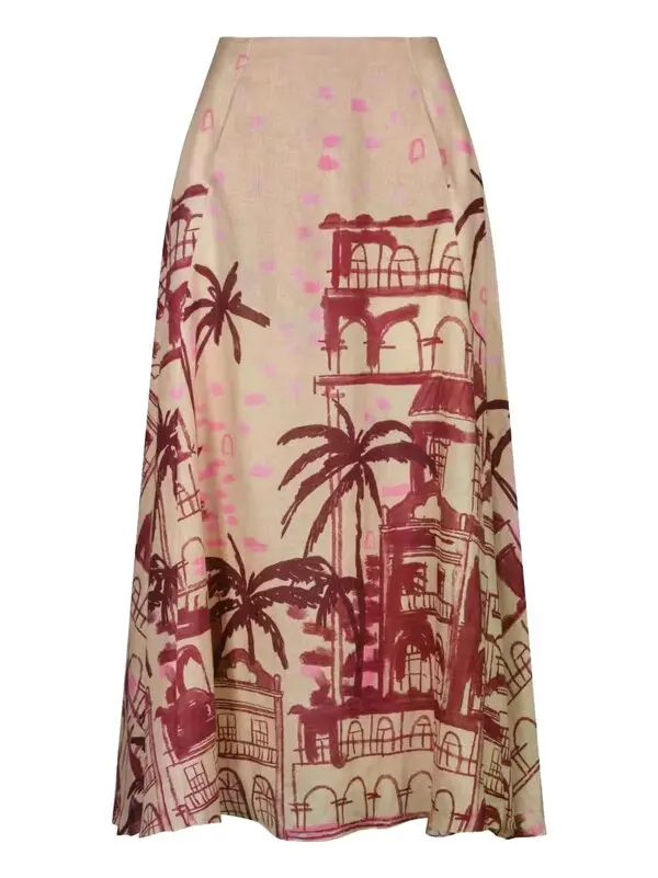Johanna Ortiz Graphic Print Midi Skirt - Neutrals