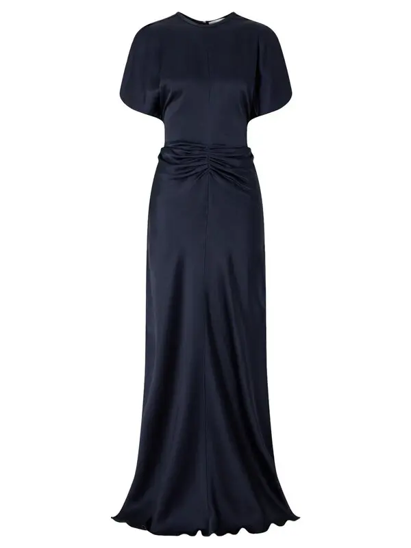 Victoria Beckham Ruched Satin Maxi Dress - Blue