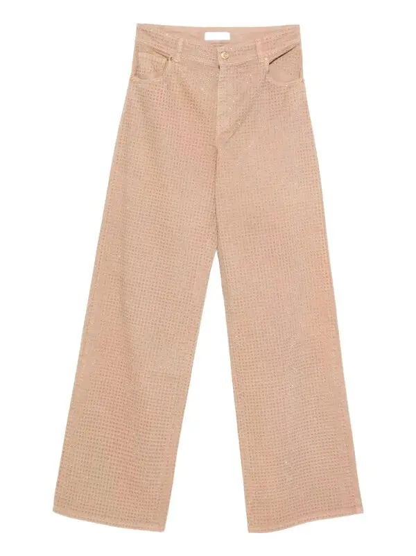 Blumarine Rhinestone Embellished Wide Leg Jeans - Neutrals