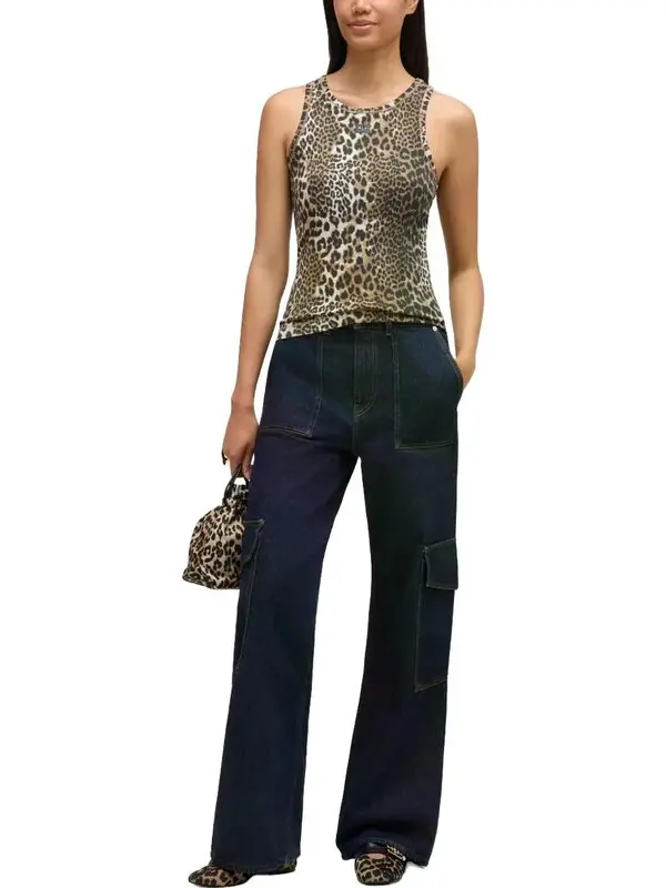 GANNI Leopard Print Sleeveless Tank Top - Neutrals