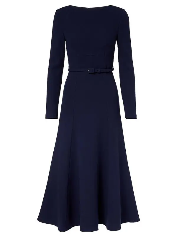 Roland Mouret Belted Wool Crepe Midi Dress - Blue