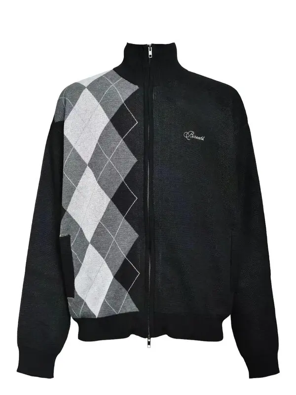 BREATH Embroidered Argyle Zip Cardigan - Black