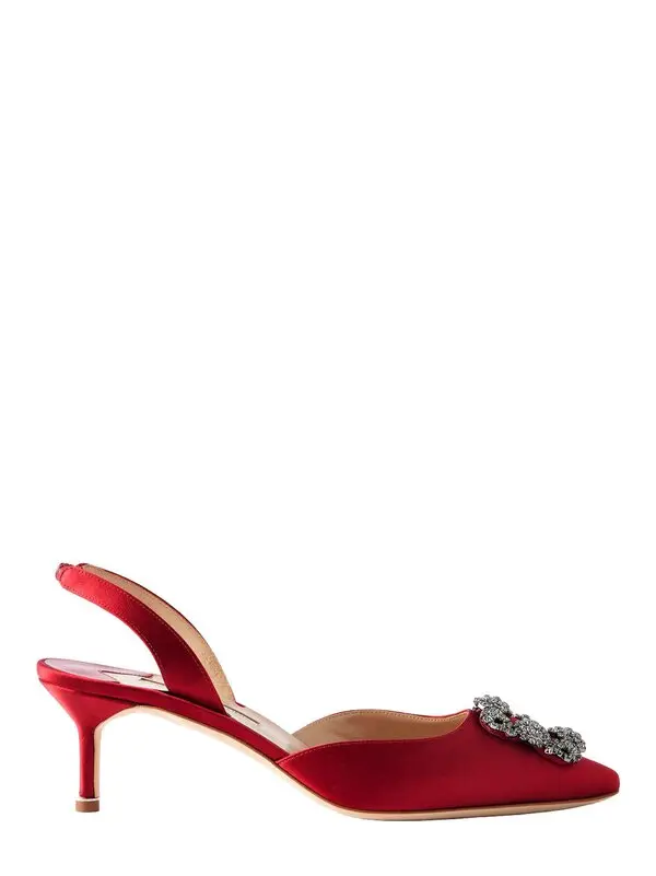 Manolo Blahnik Hangisi 50 Embellished Satin Slingback Pumps - Red