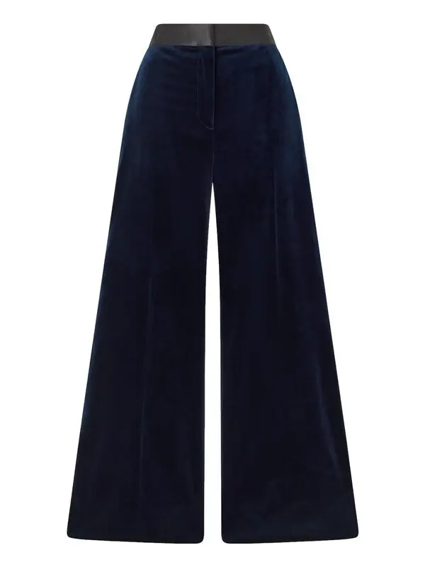 Victoria Beckham Alina Satin-trimmed Cotton-blend Velvet Wide-leg Pants - Blue