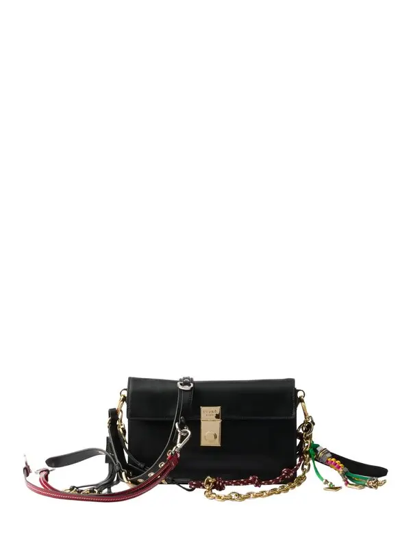 Prada Soft Sound Small Leather Shoulder Bag With Charms - Black