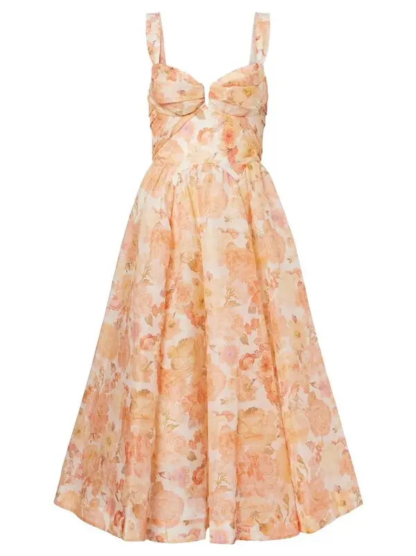 Zimmermann Rebellion Floral Linen And Silk Midi Dress - Orange
