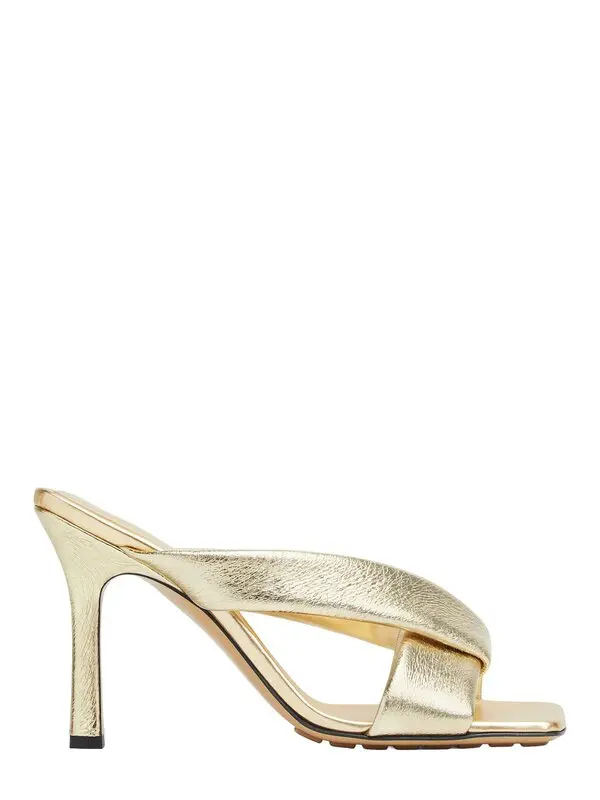 Bottega Veneta Riva Metallic Lambskin Heeled Mules - Silver