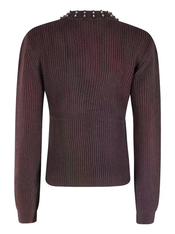 ISABELLE BLANCHE Cut-out Embellished Ribbed Knit Sweater - Brown