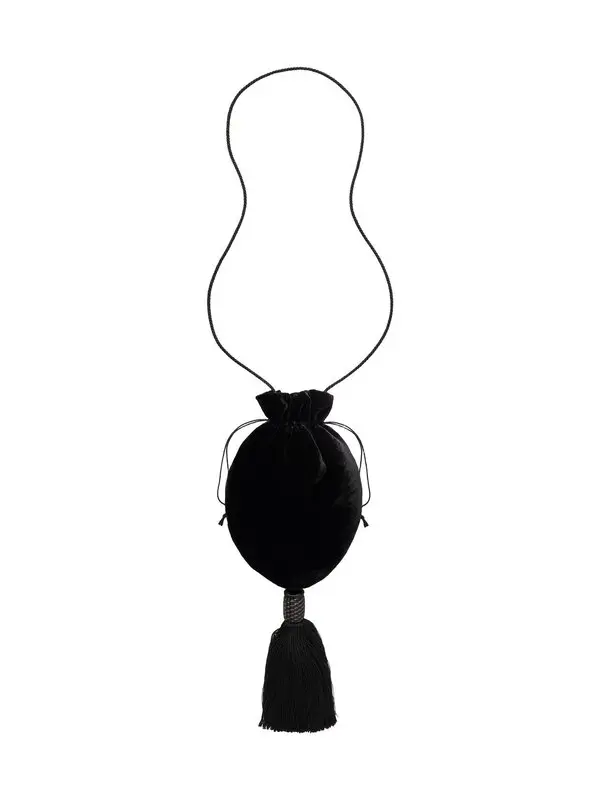 Le Sundial Lee" Tasseled Velvet Shoulder Bag - Black