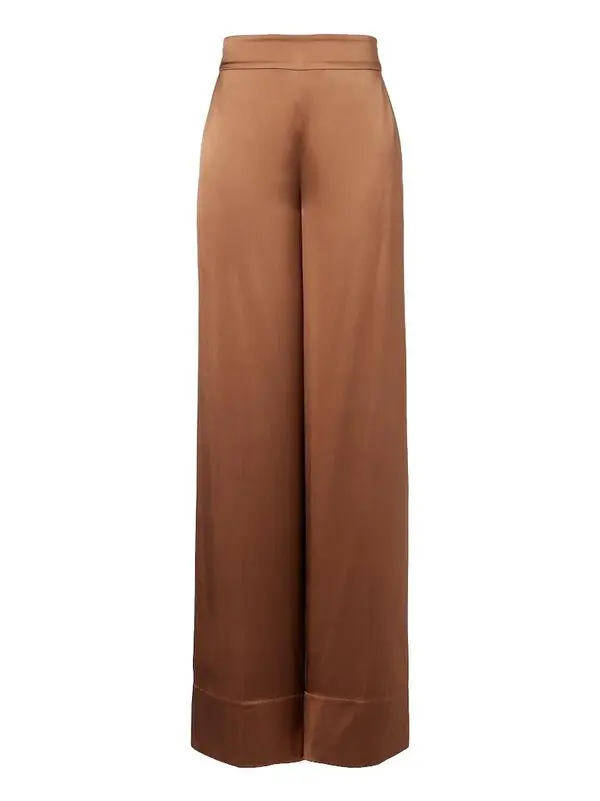 JOSEPH Dijon Silk Satin Wide-leg Trousers - Brown