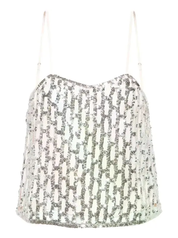 FORTE_FORTE Sequin Embellished Sleeveless Cropped Top - Silver