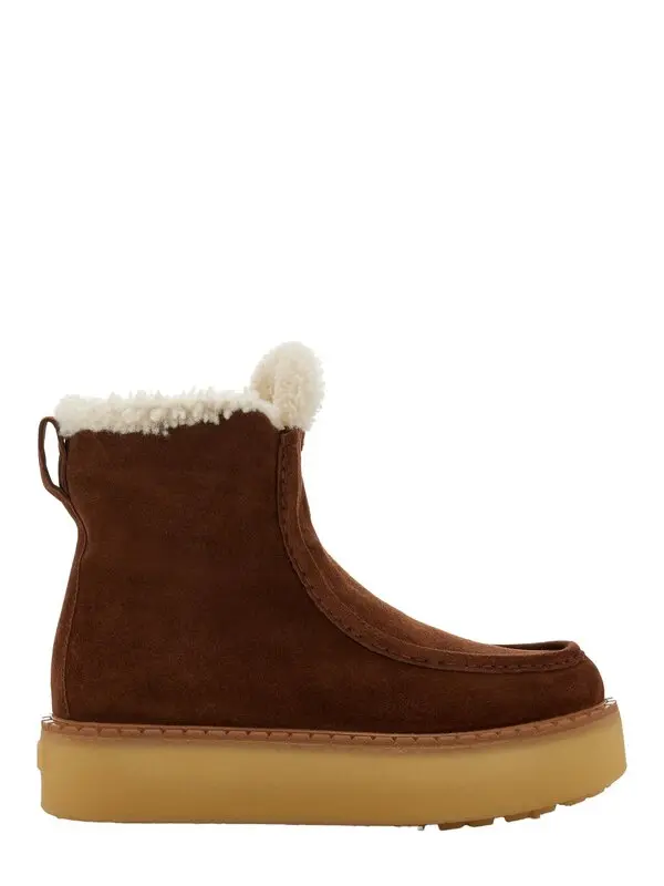 Prada Shearling Lined Suede Ankle Boots - Brown