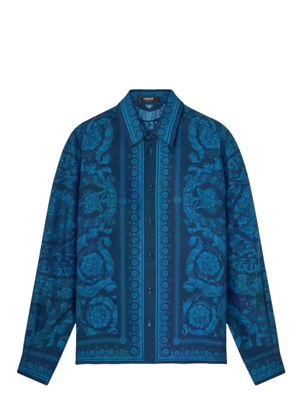 Versace Barocco-print Buttoned Shirt - Blue