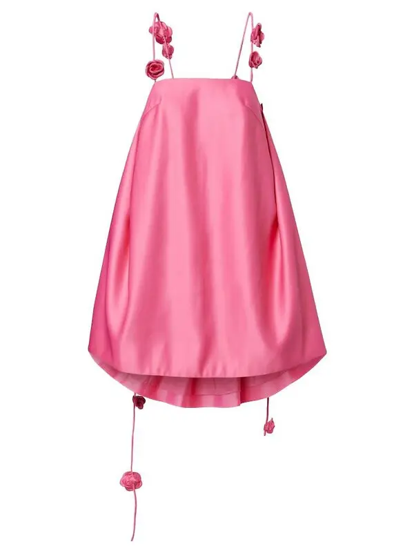 LEO LIN Fiona Floral Applique Satin Mini Dress - Pink