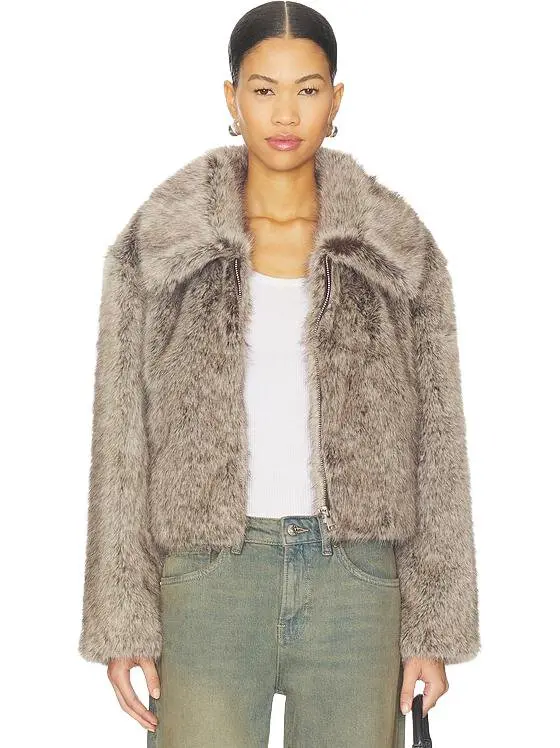 LAMARQUE Nova Faux Fur Cropped Jacket - Brown