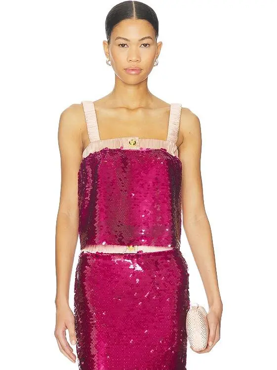 MAUDE CLUB Sequined Embellished Top - Fuchsia