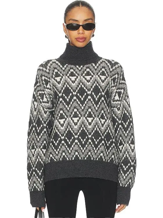 Varley Ida Relaxed Fairisle Rollneck Sweater - Charcoal