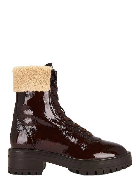 Paige Briar Patent Leather Lace-up Boots With Faux Fur Cuff - Chocolate