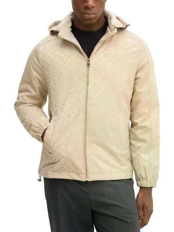 Guess Hooded Zip-up Jacket With Pattern And Logo Detail - Neutrals