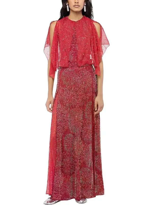 Rabanne Embellished Cape Top - Red