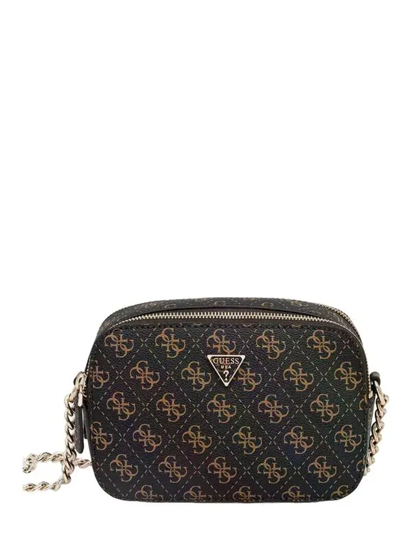 Guess Monogram Chain Cross Body Bag - Brown