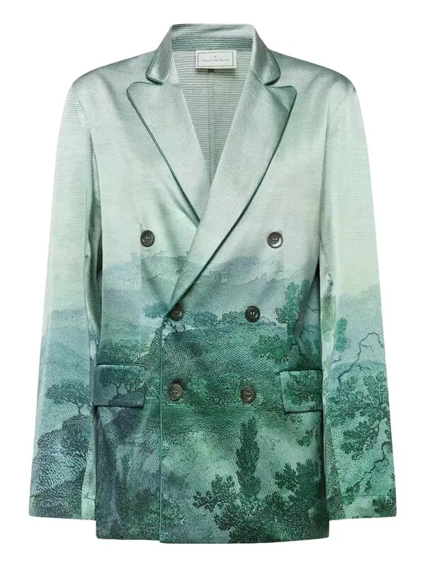 PIERRE-LOUIS MASCIA Adastrgum Double-breasted Landscape-printed Jacket - Blue