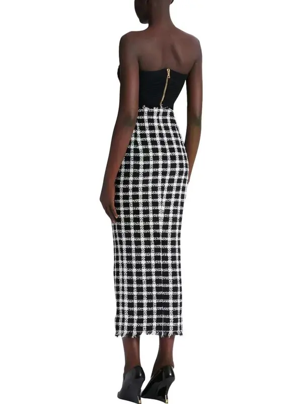 Balmain Long Gingham Tweed Skirt - Black