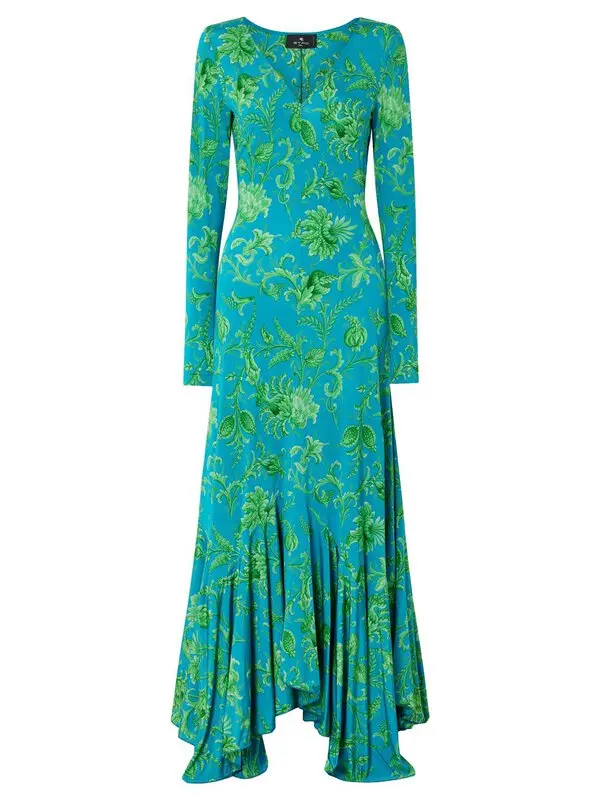 Etro Asymmetrical Printed Maxi Dress - Blue