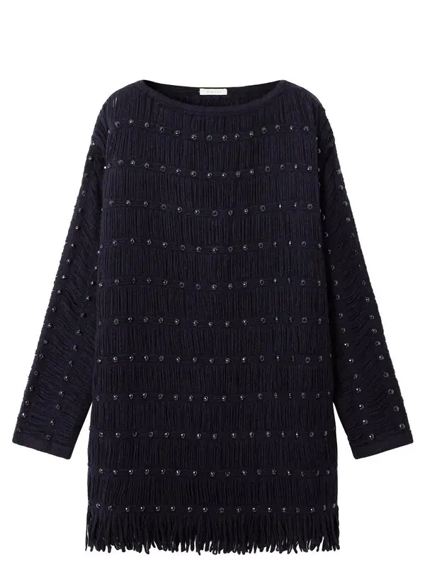 DIOTIMA Notte Fringed Embellished Merino Wool-blend Mini Dress - Blue