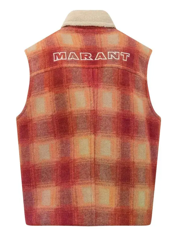 MARANT Checked Gilet With Zip Fastening - Red